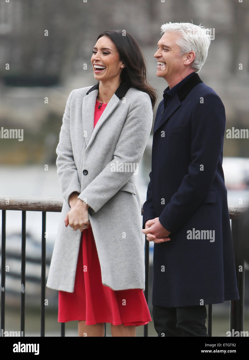 Christine Bleakley and Philip Schofield filming on the Southbank ...