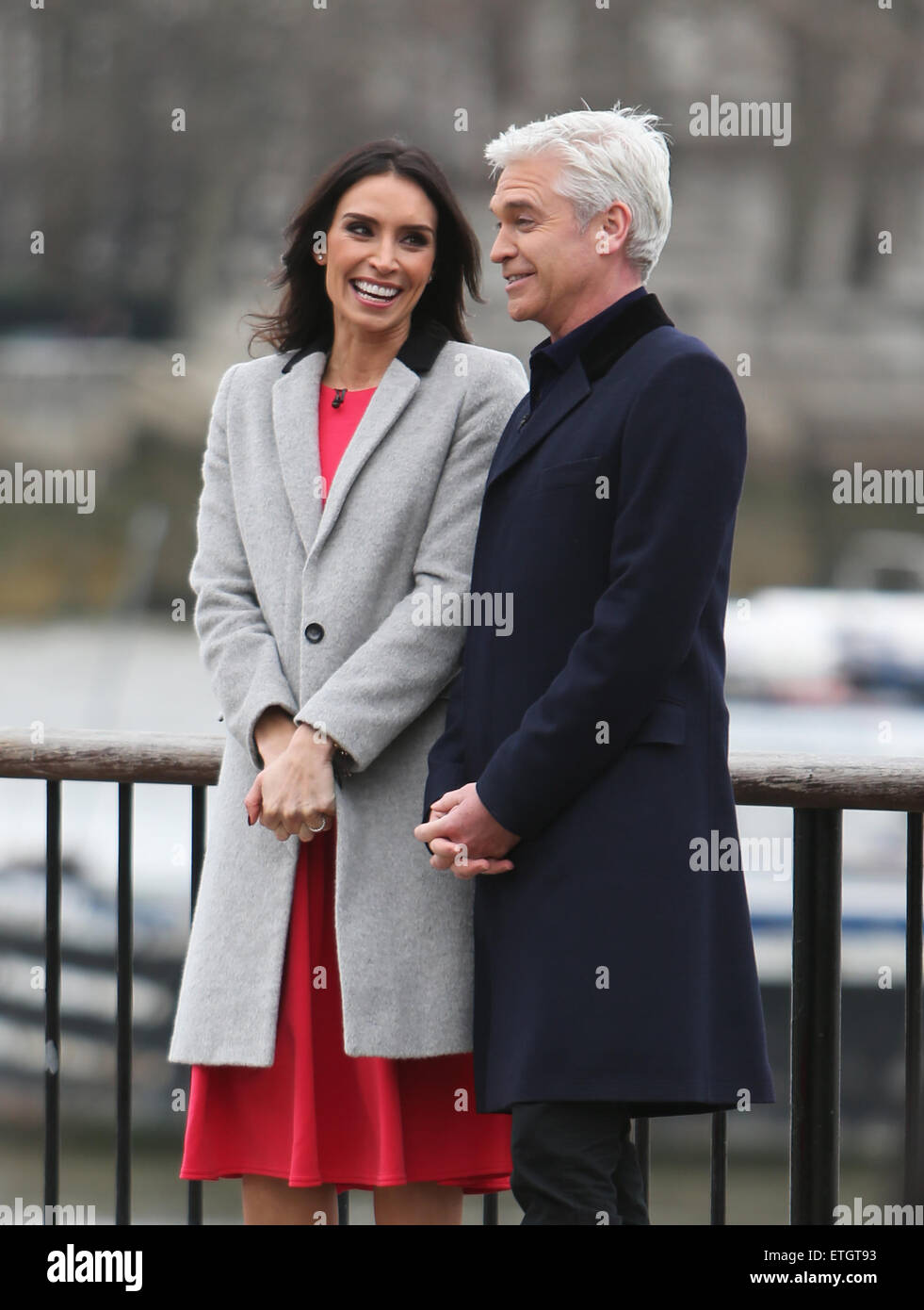 Christine Bleakley and Philip Schofield filming on the Southbank ...