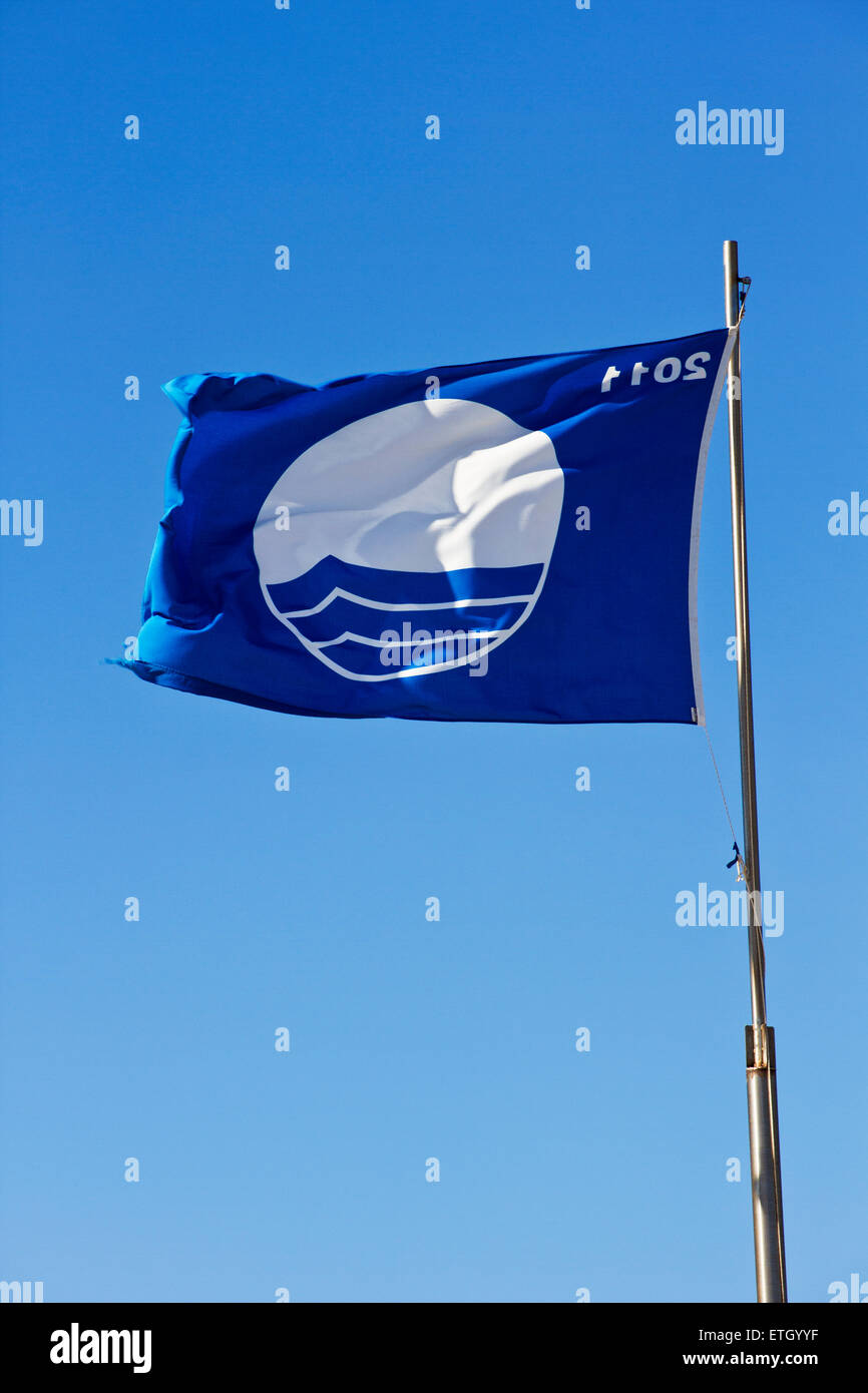 Blue flag. Recognition of a clean beach by the European Union Stock ...