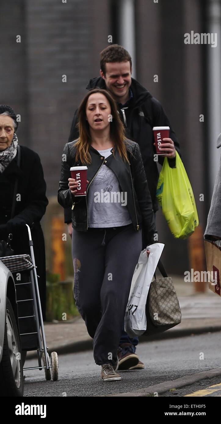 A make up free Natalie Cassidy and her boyfriend Marc Humphreys arrive ...