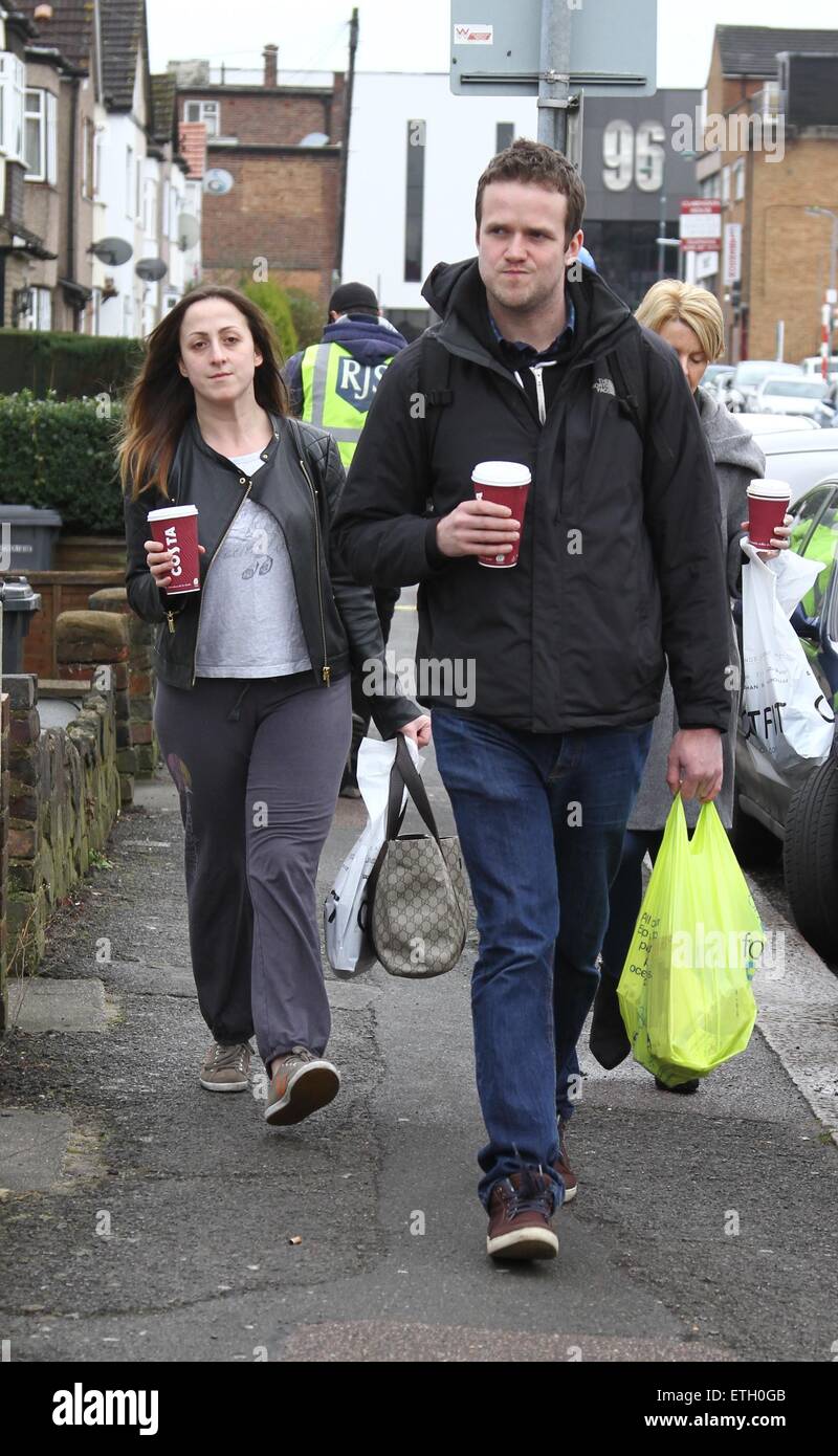 A make up free Natalie Cassidy and her boyfriend Marc Humphreys arrive ...
