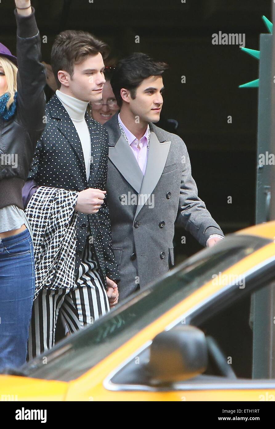 On-screen couple Chris Colfer and Darren Criss film scenes for the final episode of 'Glee ...