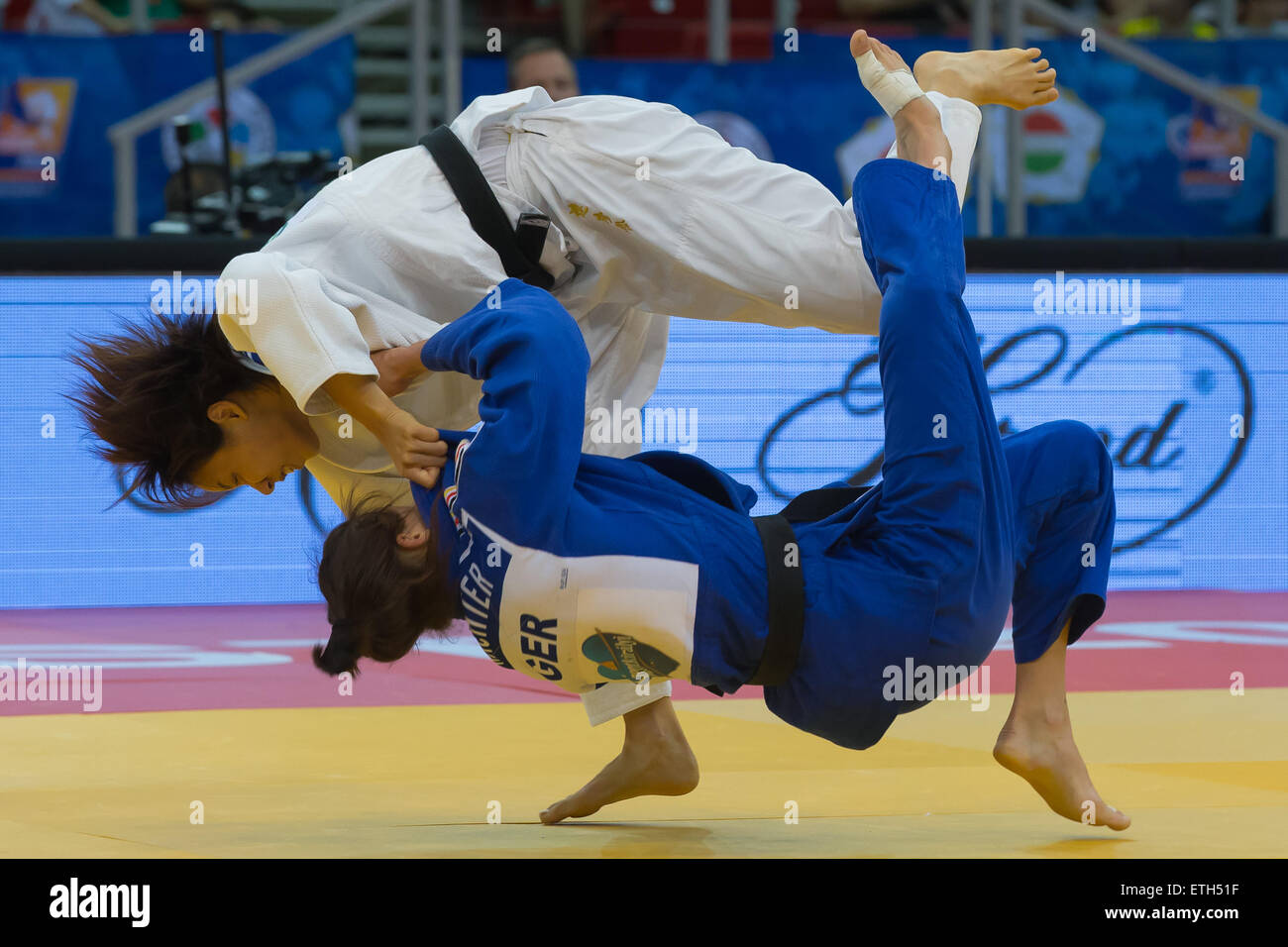 Budapest. 13th June, 2015. Gold medalist Lien Chen-Ling (in white) of Chinese Taipei fights ...