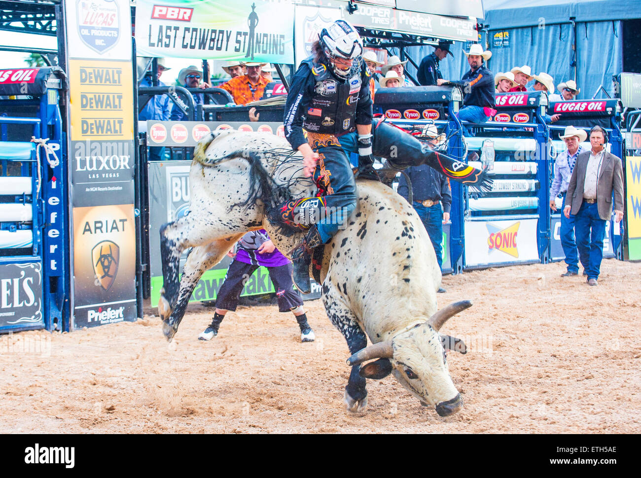 Cowboy Participating in a Bull riding Competition at the Las Cowboy ...