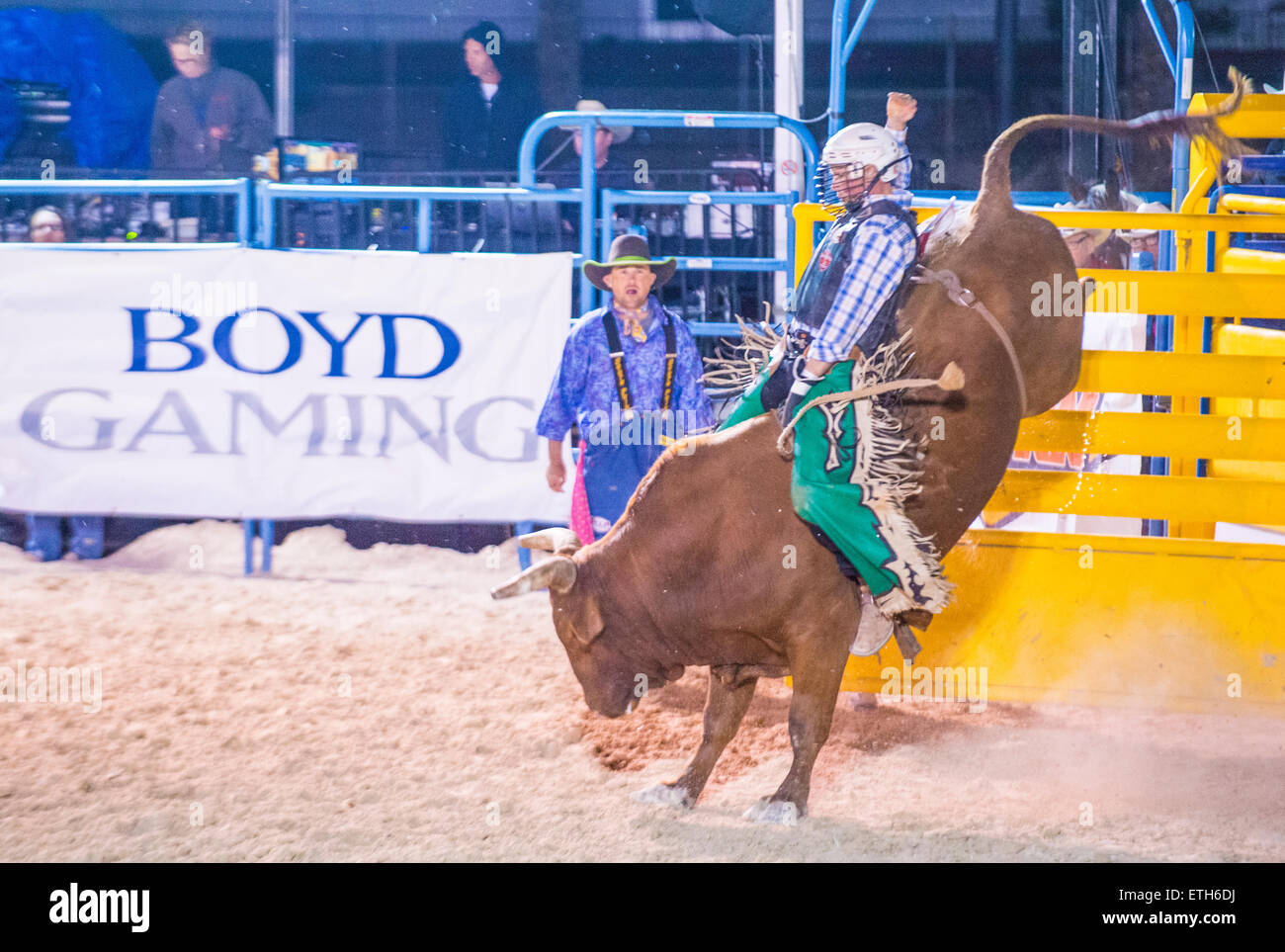 Cowboy Participating in a Bull riding Competition at the Helldorado ...