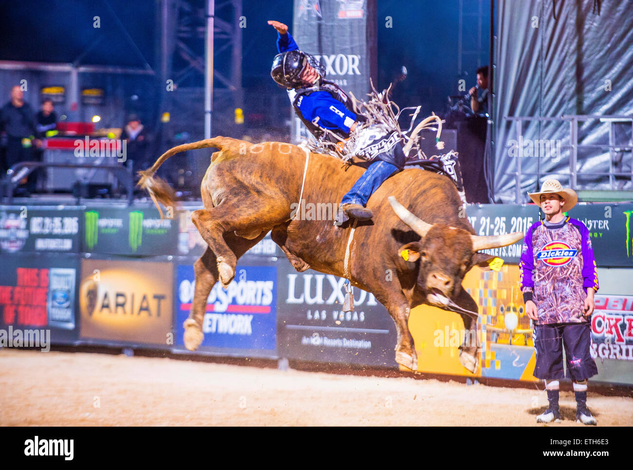 Cowboy Participating in a Bull riding Competition at the Last Cowboy ...