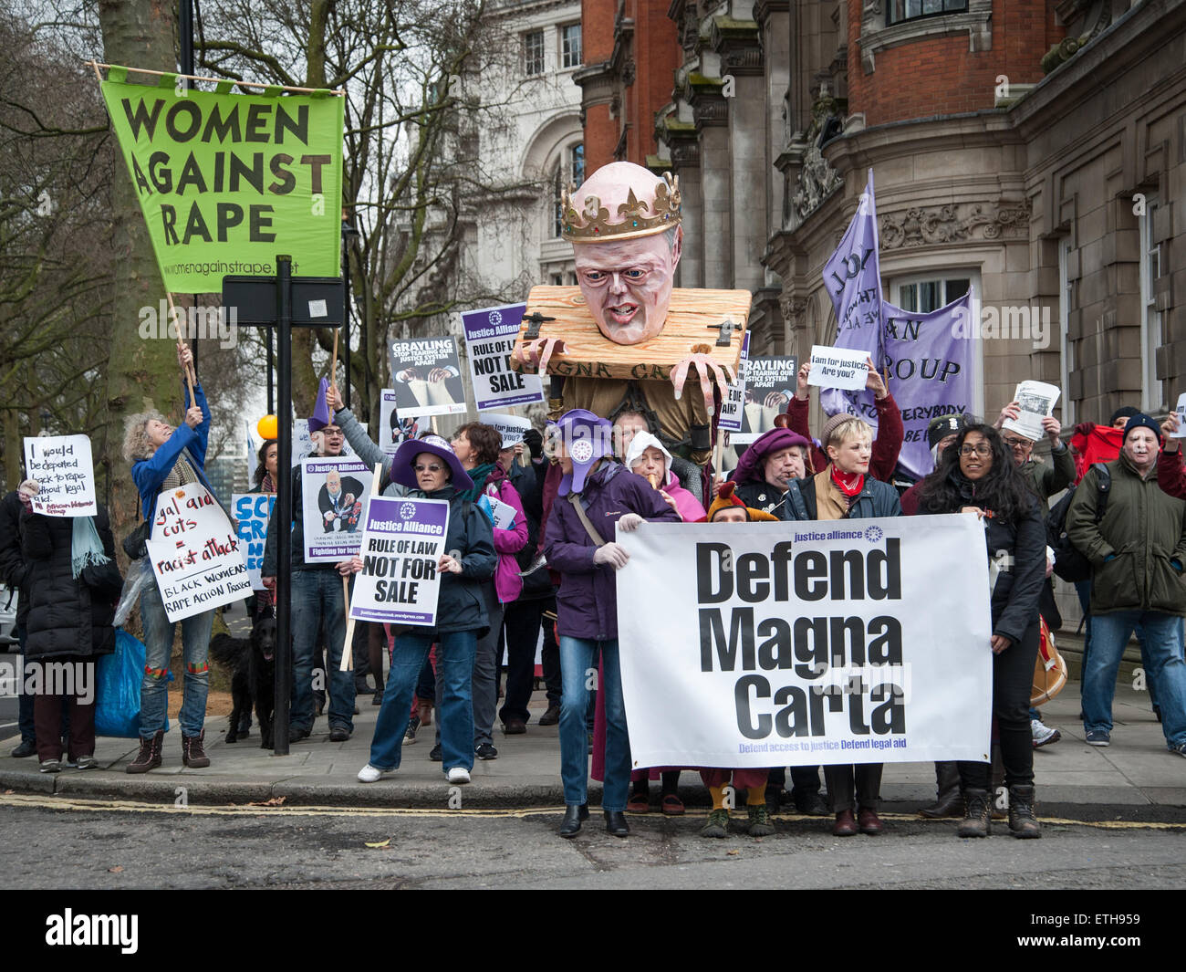 Civil rights campaigners with a giant puppet of the Lord Chancellor and ...