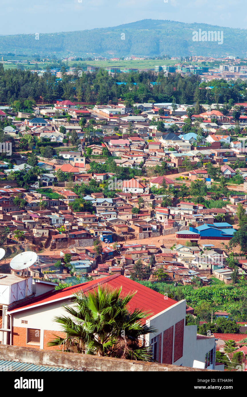 View of suburbs looking east from Muhima near CBD, Kigali, Rwanda Stock ...