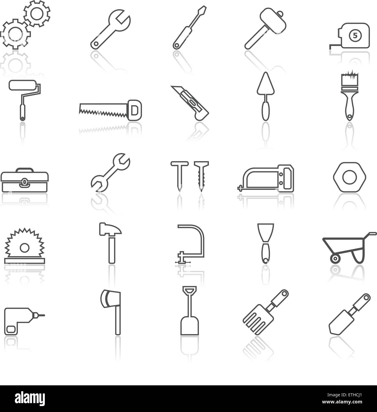 Tool line icons with reflect on white, stock vector Stock Vector Image ...