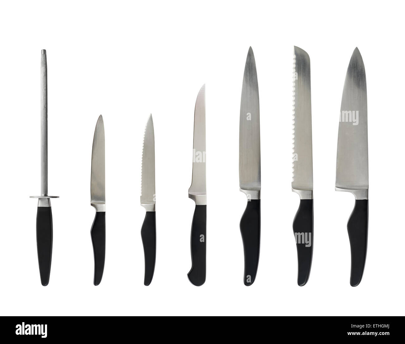Steel kitchen knife set isolated Stock Photo - Alamy