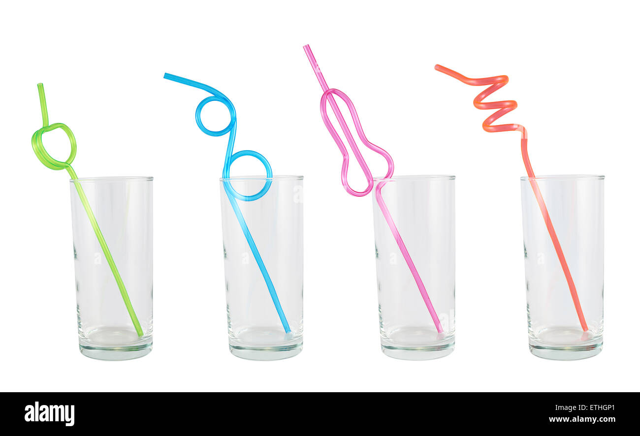 Tall empty glass with a straw Stock Photo - Alamy
