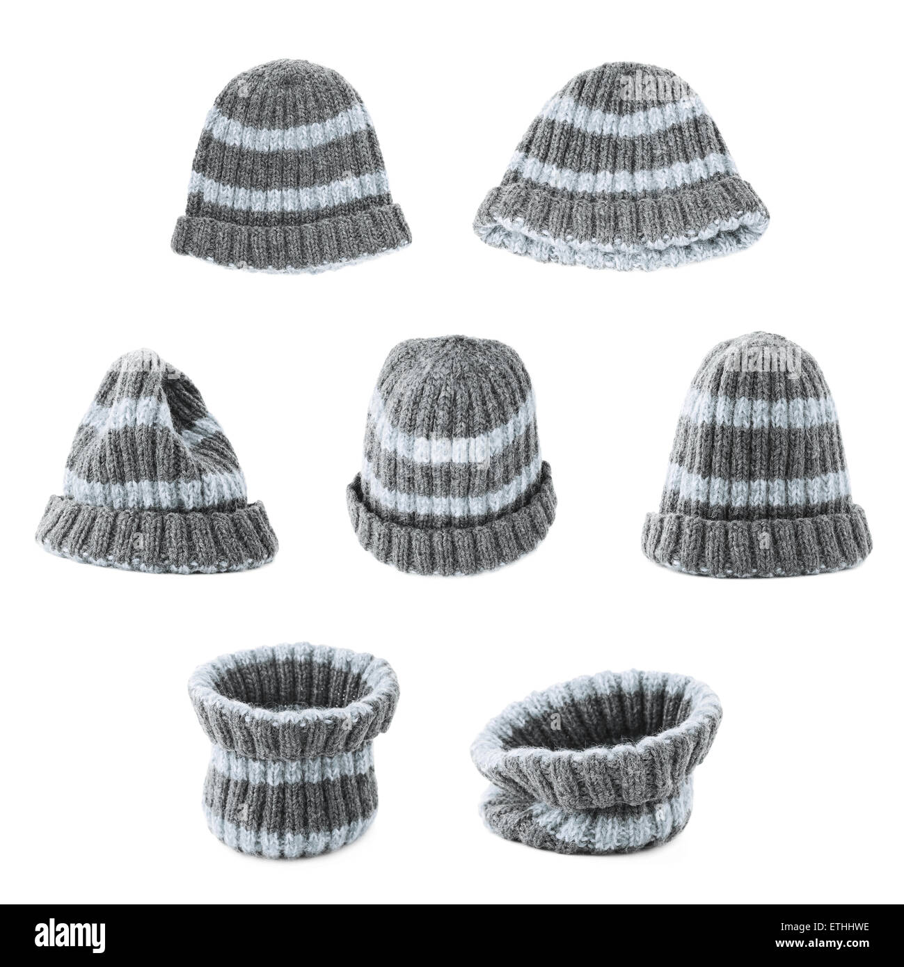 Gray knitted head cap isolated Stock Photo - Alamy