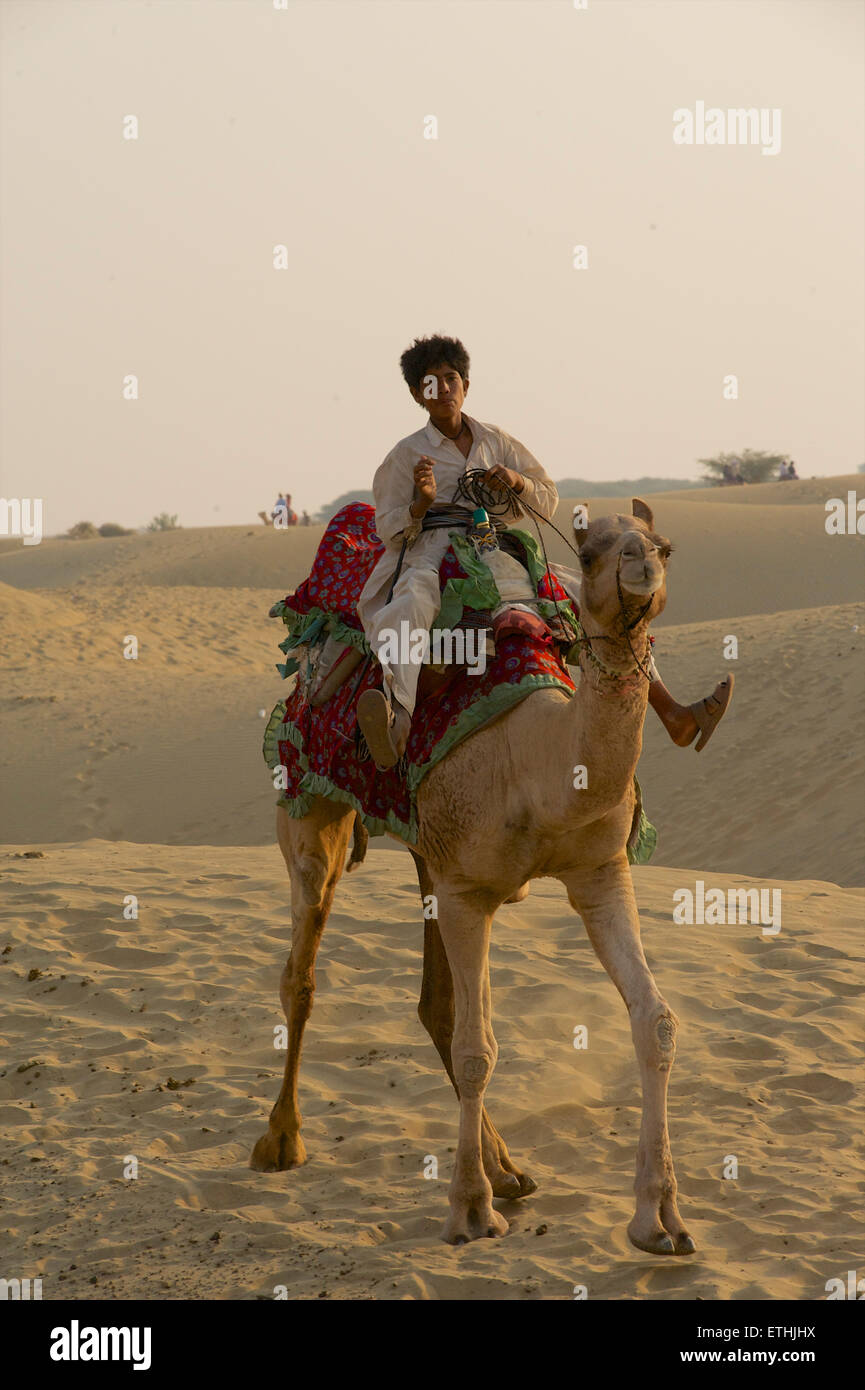 Camel riding in the Thar Desert at Sam, Rajasthan, India Stock Photo ...
