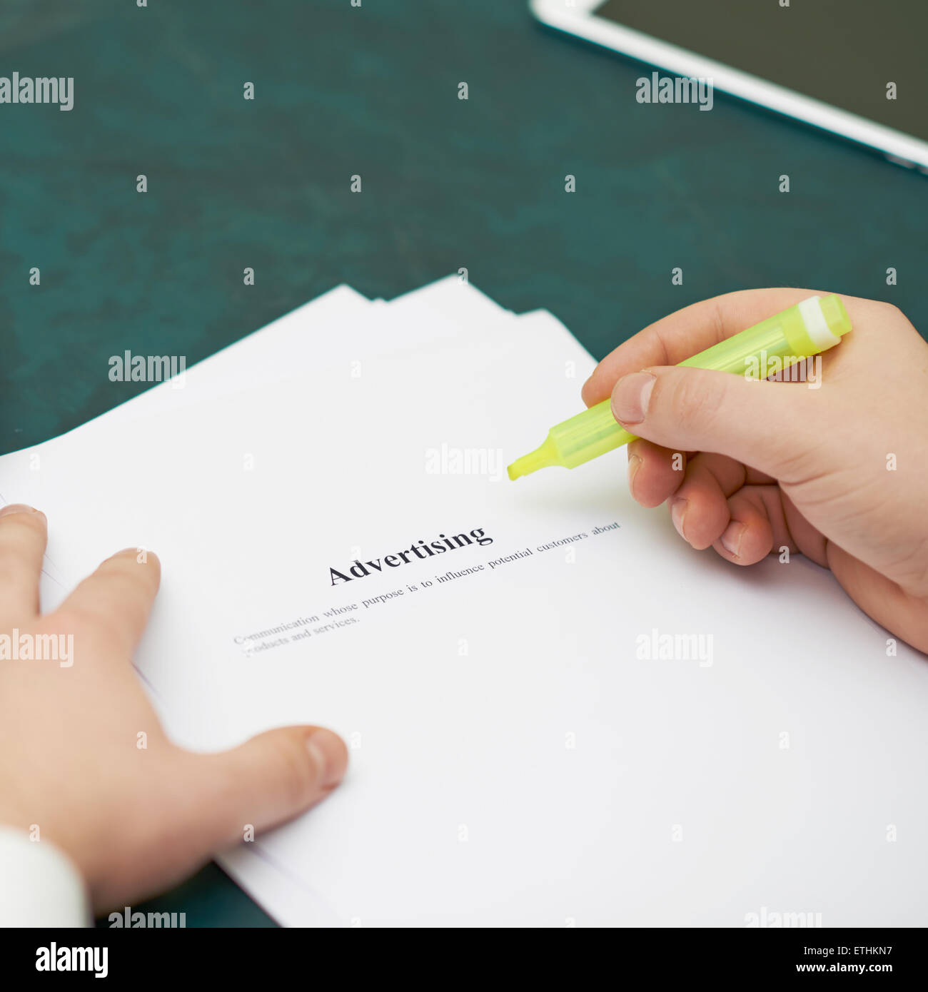 Marking words in an advertising definition Stock Photo - Alamy