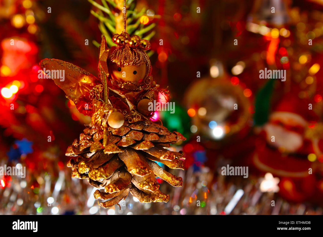 Shining lights and angel on the Christmas tree Stock Photo - Alamy