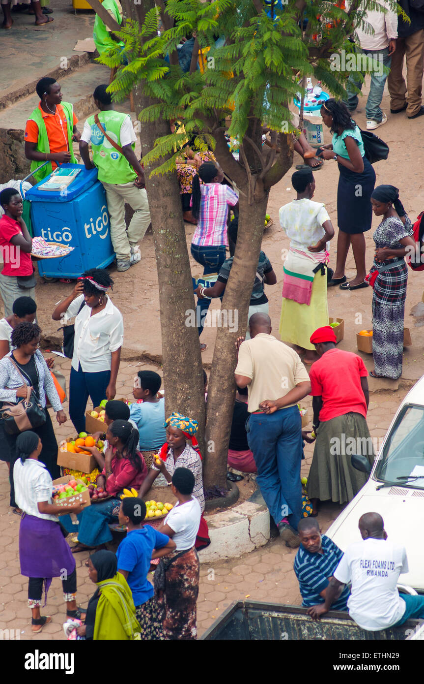 Aerial view of street scene with hawkers, "Central Ville", CBD, Kigali ...