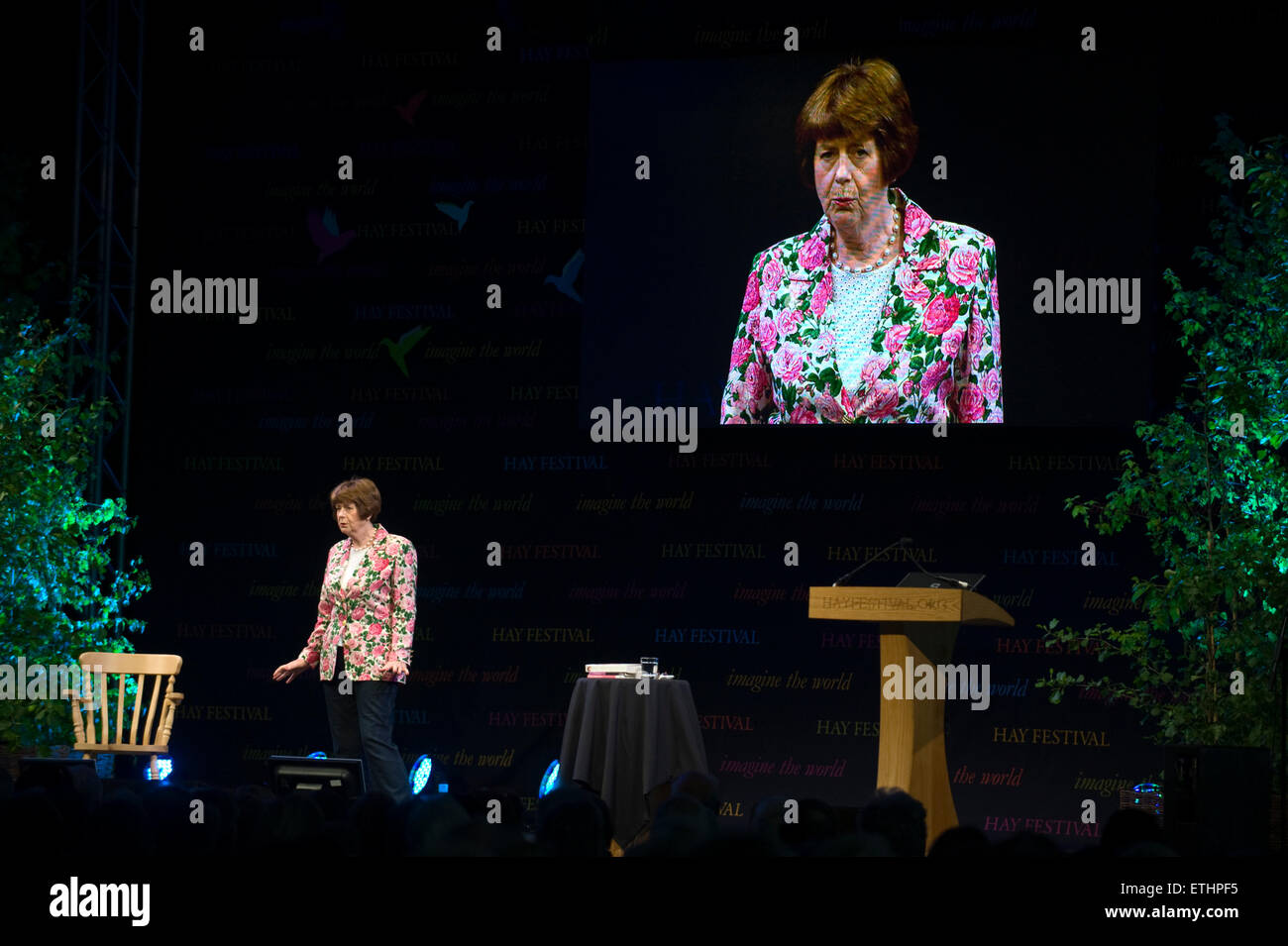 Pam Ayers poet, comedian, author & songwriter performing on stage at ...