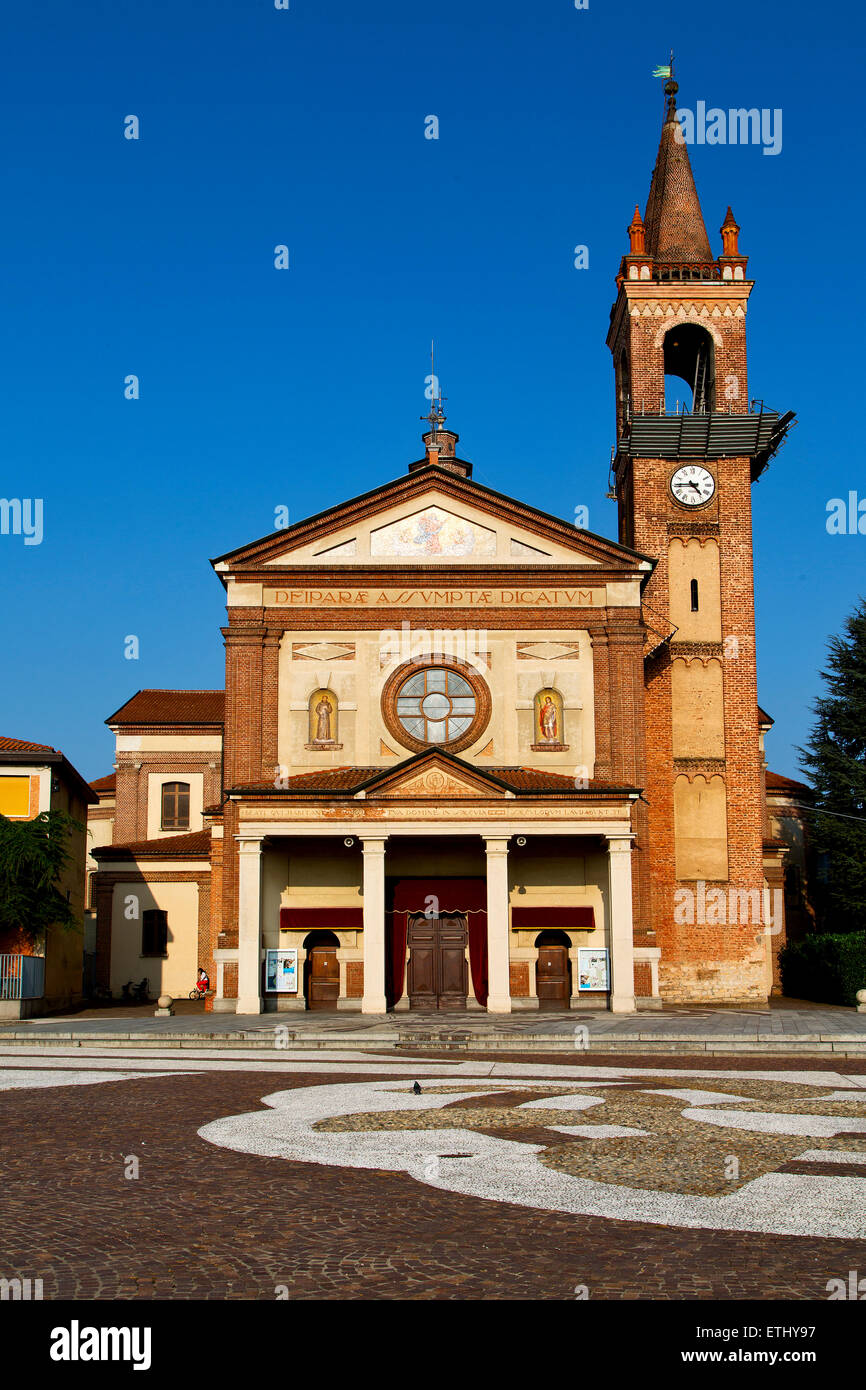 in the parabiago old church closed brick tower sidewalk italy lombardy ...