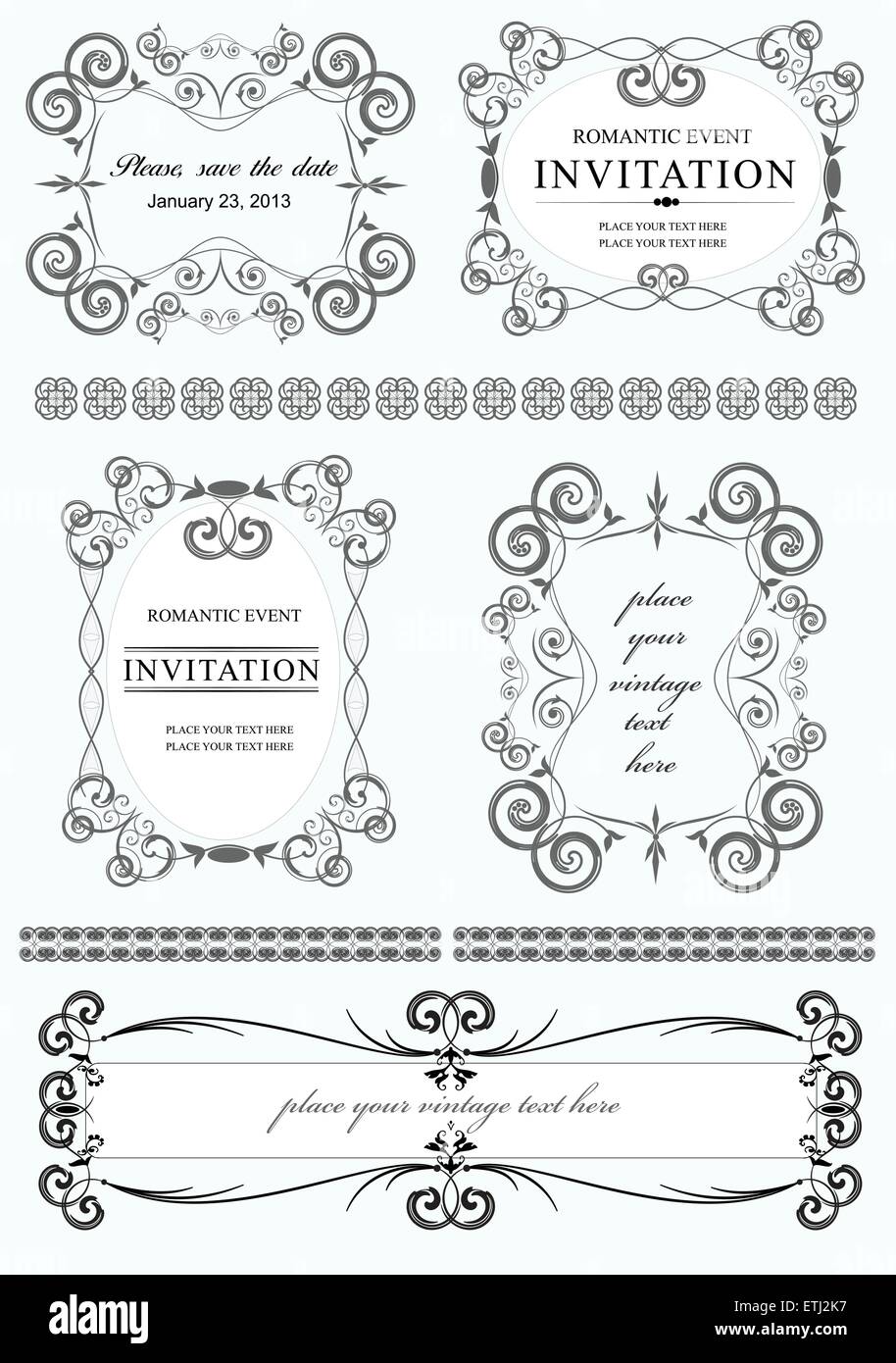 Collection of vector frames and ornaments with sample text Stock Vector ...