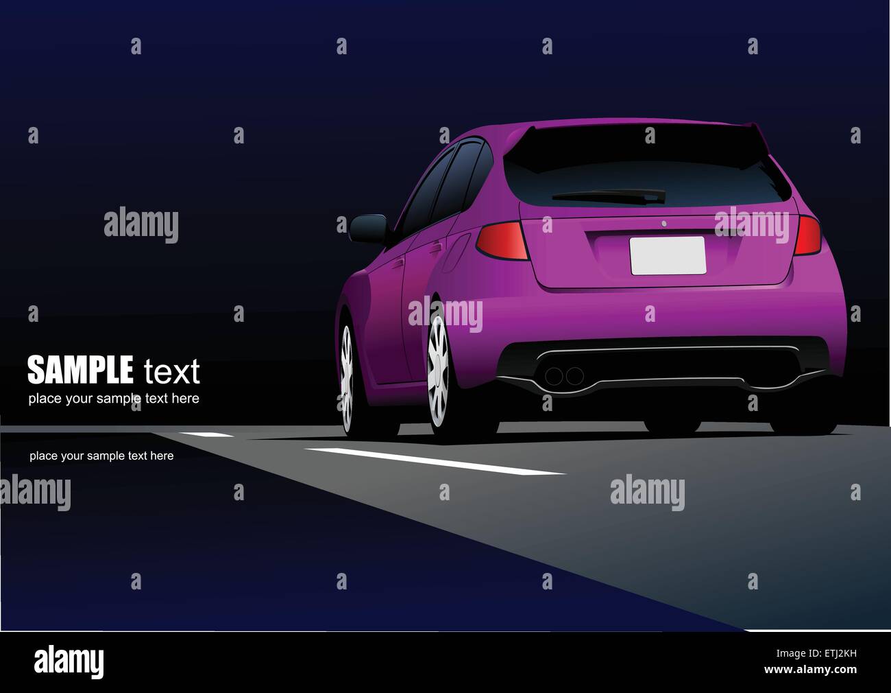 Rear side of purple car sedan on the road. Vector illustration Stock ...
