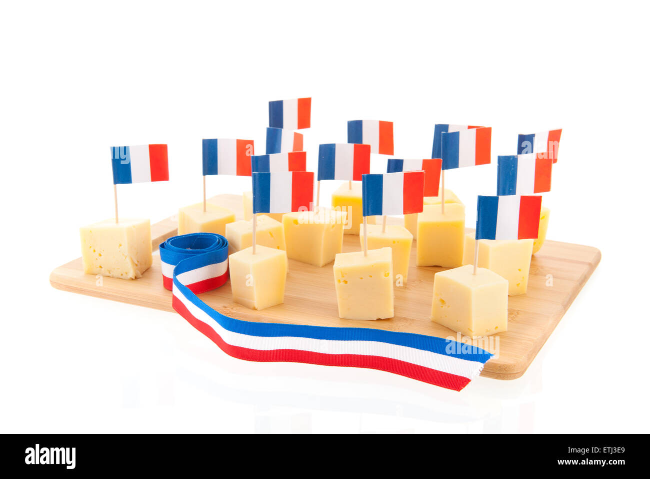 Tray with French cheese cubes with flags Stock Photo - Alamy