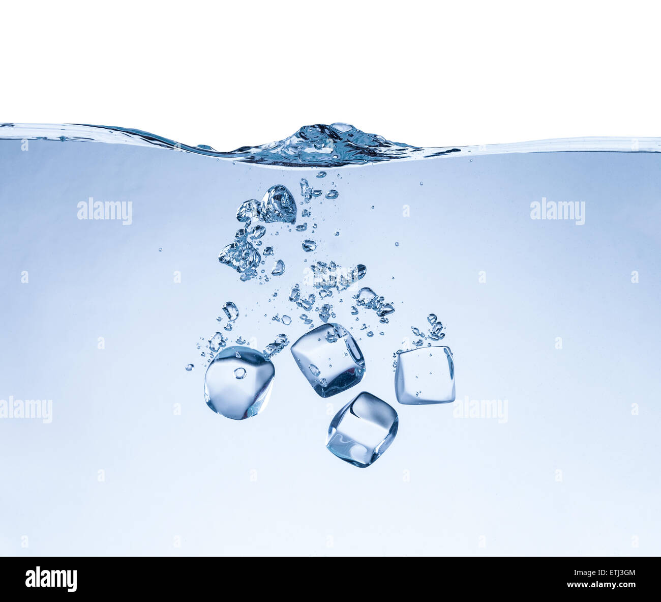 Falling ice cubes in water splashes isolated on white background Stock ...