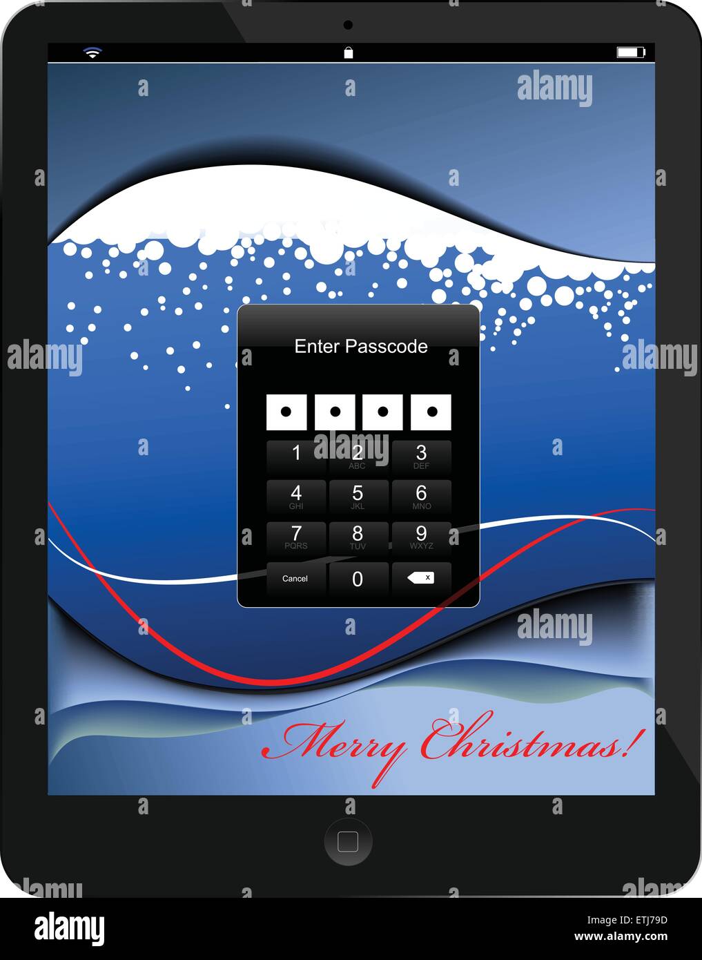 Locked tablet PC with Christmas background. Vector illustration Stock ...