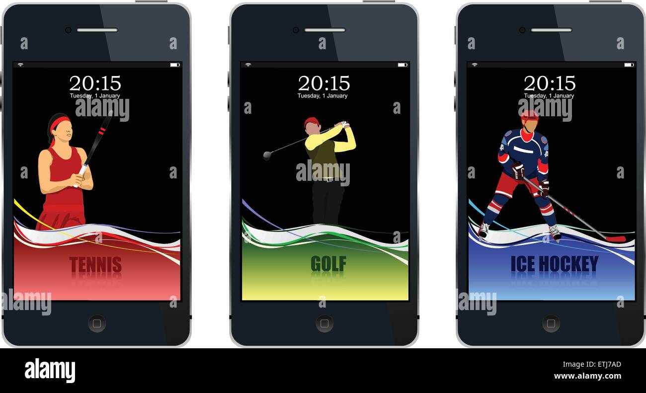 Concept of three sport covers for mobile phone. Vector illustration ...