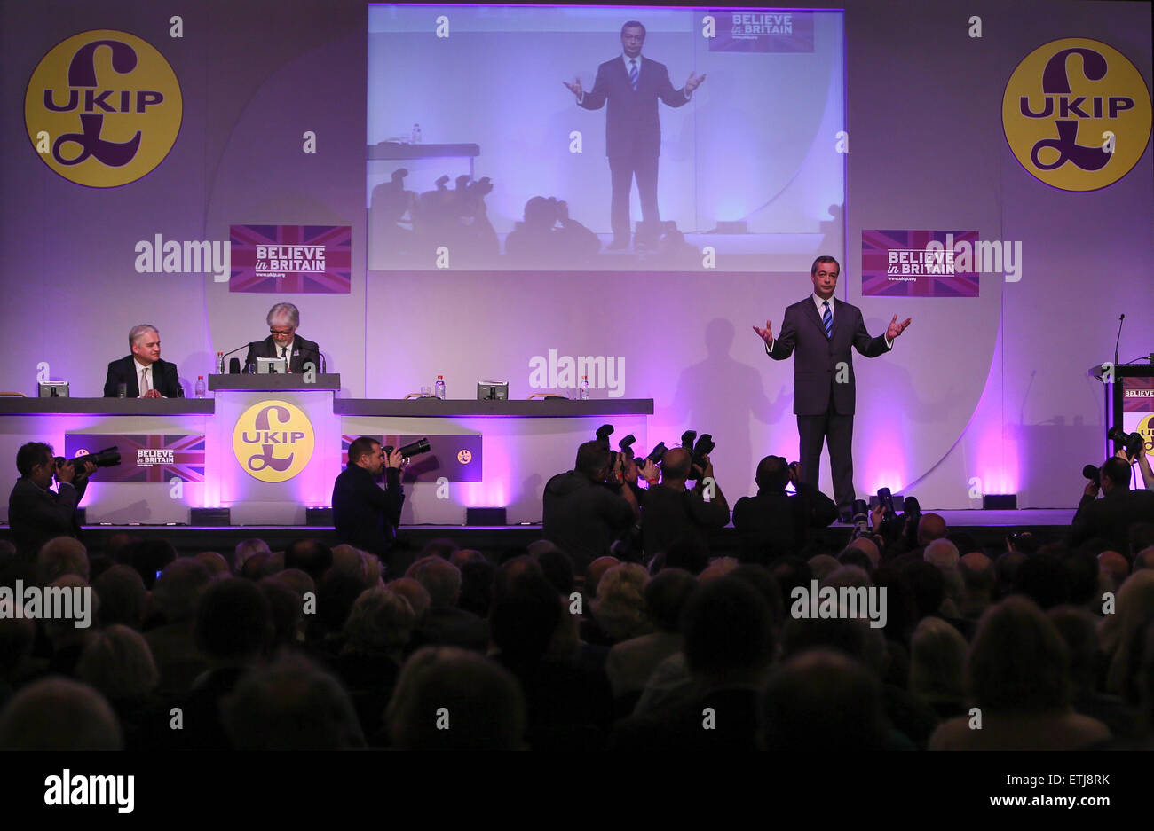 Nigel Farage MEP, leader of UKIP, addresses delegates at the UKIP ...