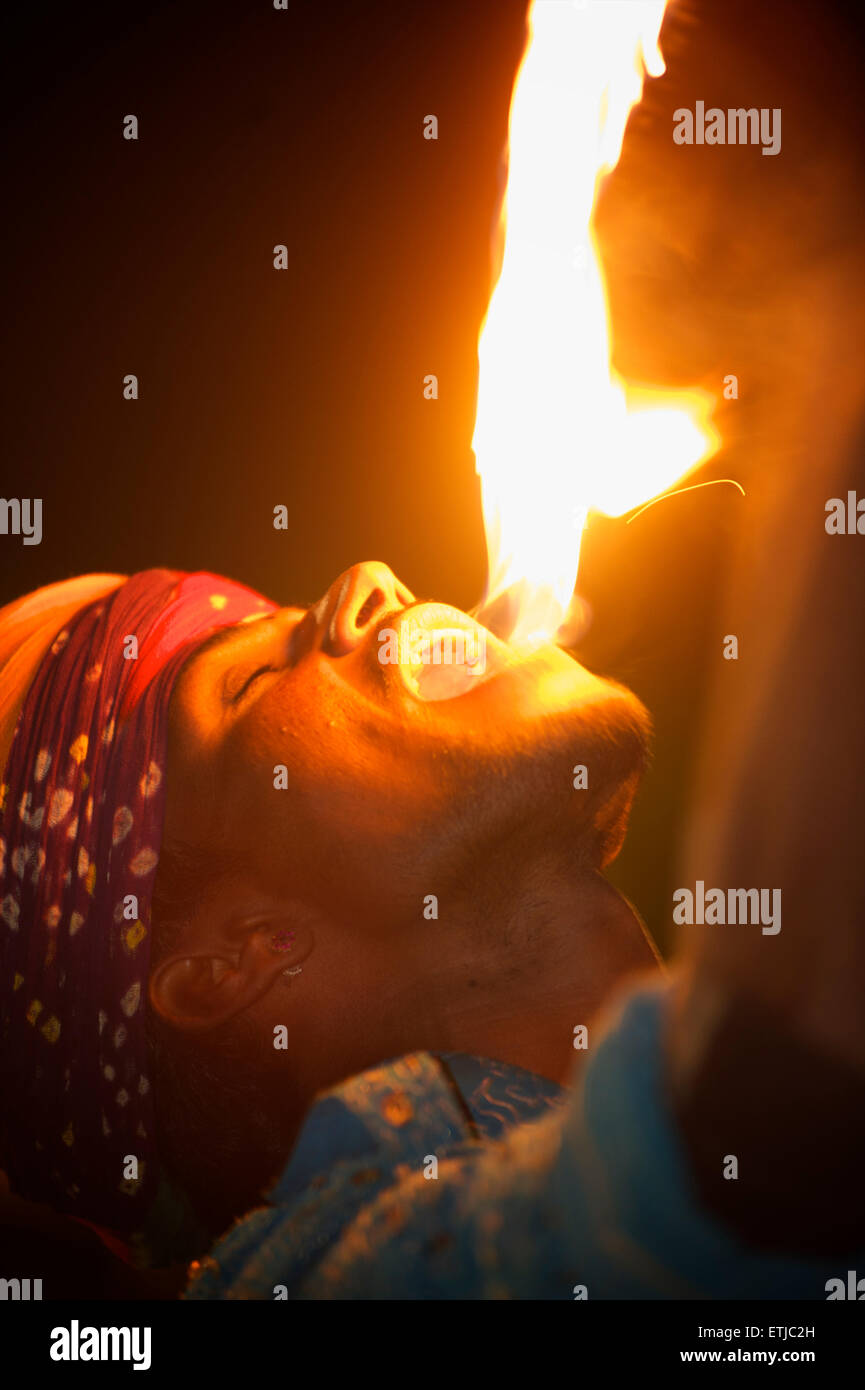 Traditional Rajasthani performer, Rajasthan, India. Pushkar. Fire ...