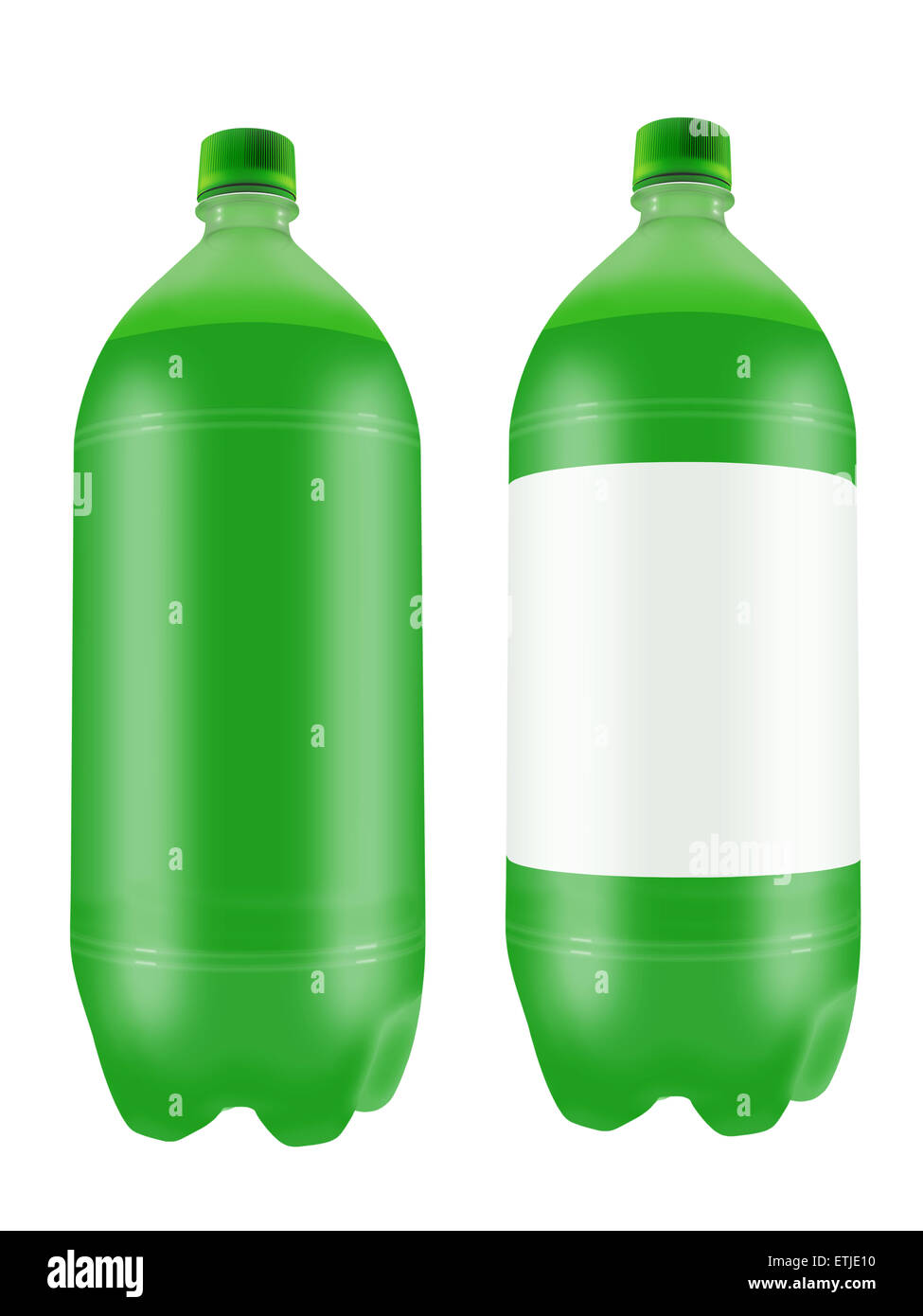 Refreshing green soda drink in two liter plastic bottles isolated on ...