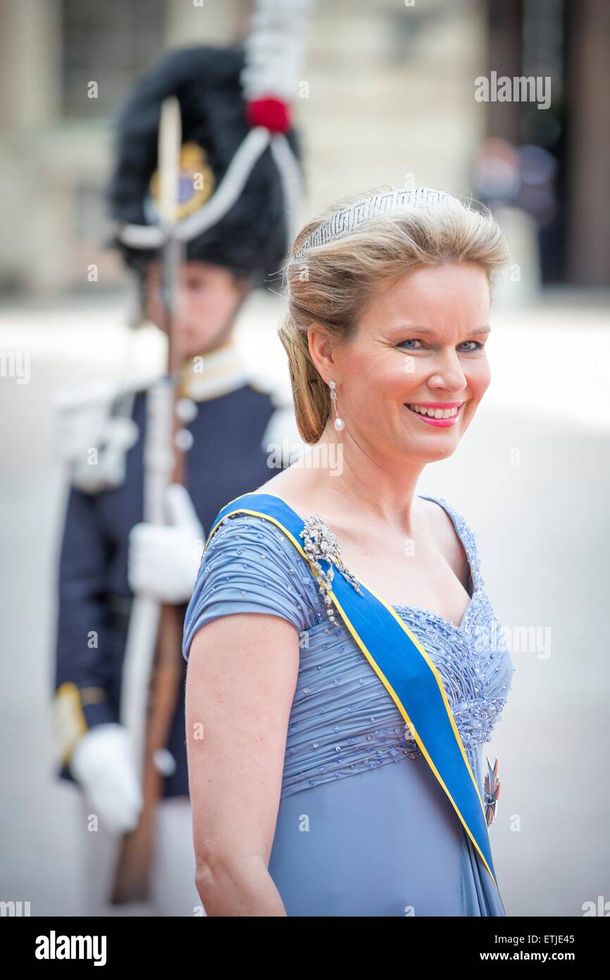 Queen Mathilde of Belgium arrives at the Royal Palace for the wedding ...