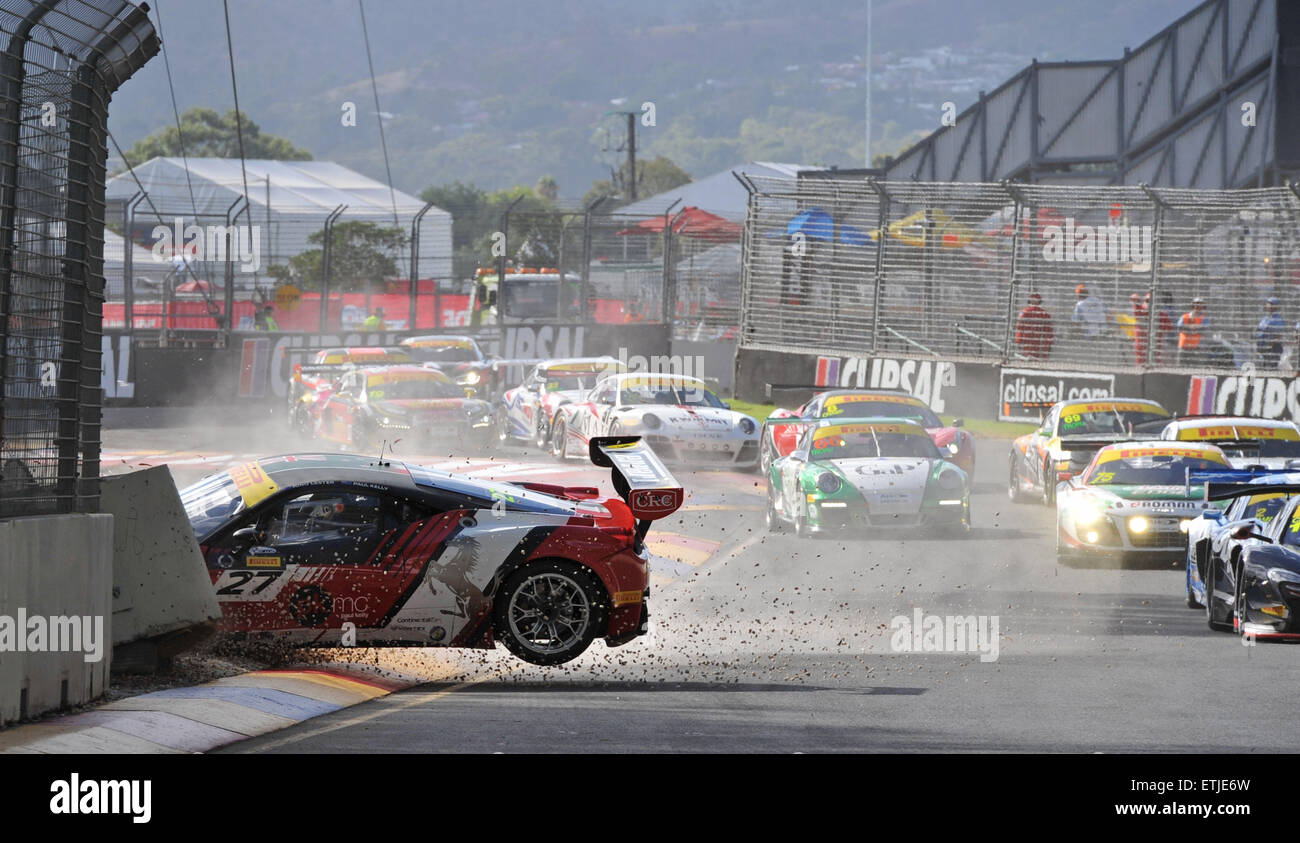 Paul Kelly's Ferrari 458 GT3 hits the wall hard at the Senna Chicane ...