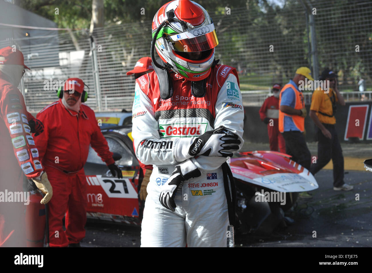 Paul Kelly's Ferrari 458 GT3 hits the wall hard at the Senna Chicane ...