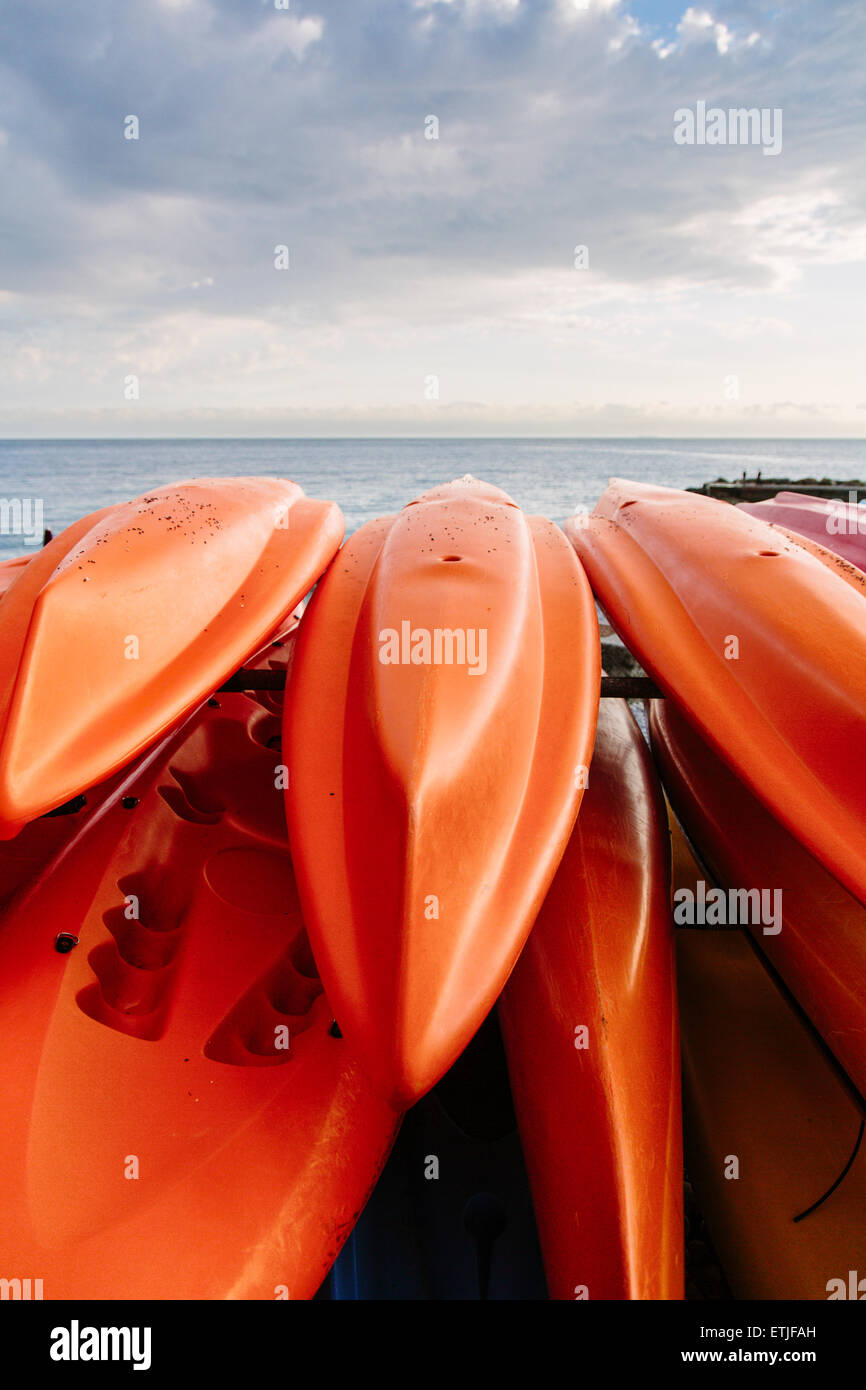 Canoes at the beach of Camogli, Italy Stock Photo - Alamy