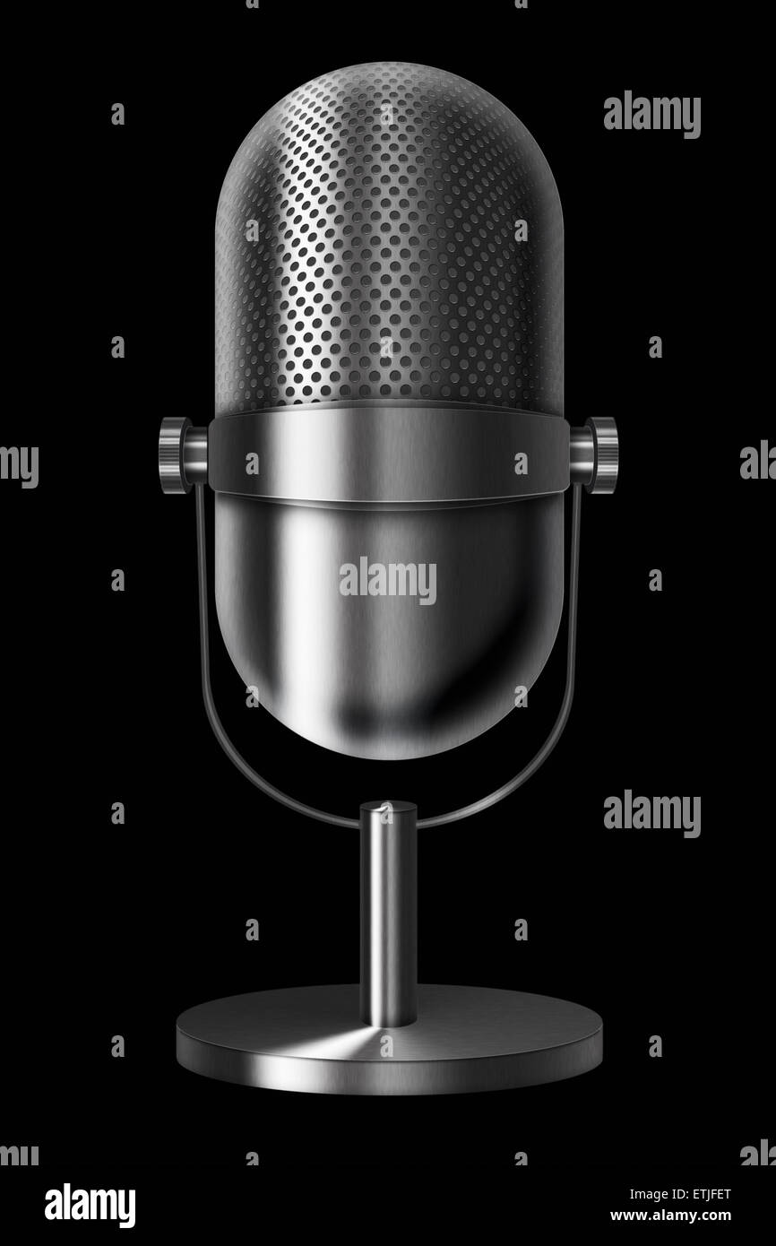 Vintage metal silver microphone on black background. Highly detailed ...
