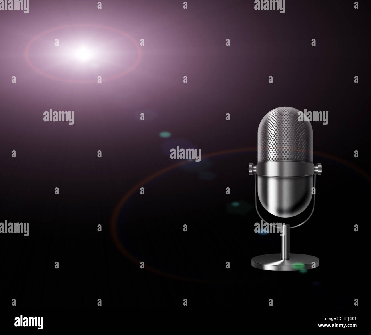 Vintage metal silver microphone on black background. Highly detailed ...