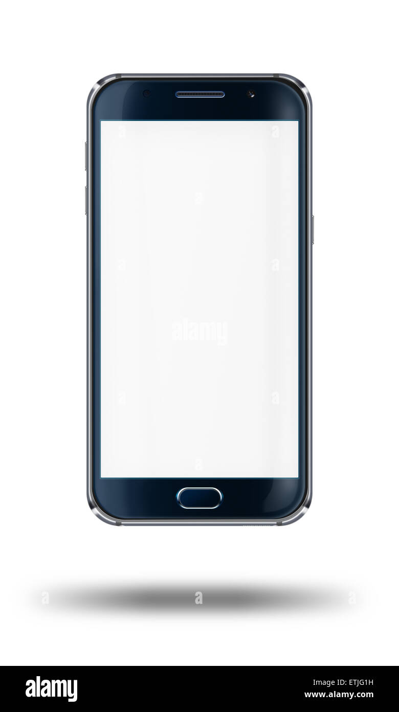 Realistic mobile phone with blank screen and shadows isolated on white ...
