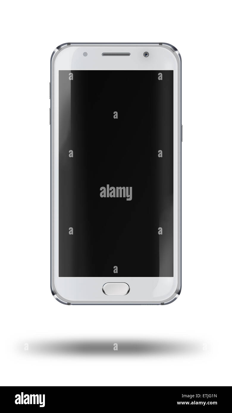 Realistic mobile phone with black screen and shadows isolated on white ...