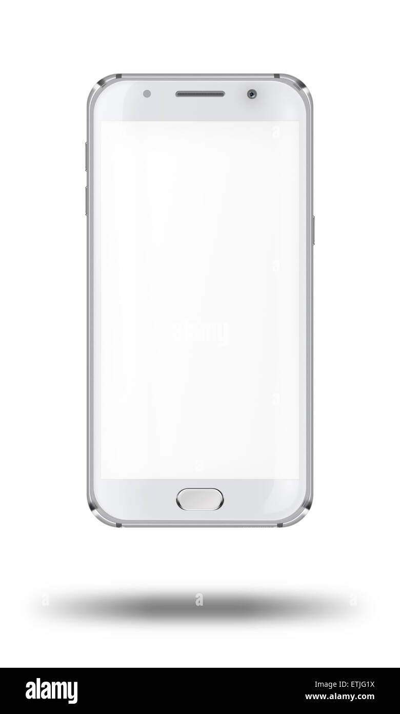 Realistic mobile phone with blank screen and shadows isolated on white ...