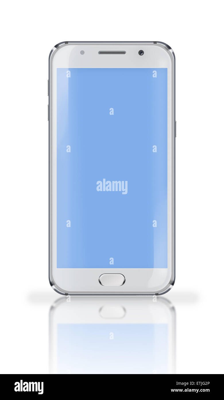 Realistic mobile phone with blue screen, reflection and shadows ...