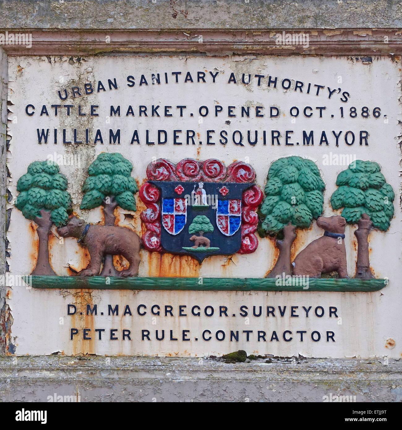 Sign commemorating the opening of the Berwick-upon-Tweed cattle market ...