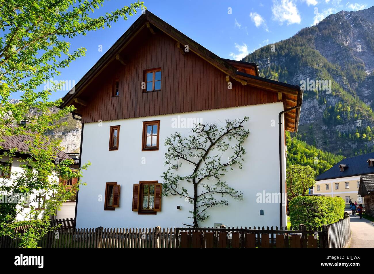 The village of hallstatt in the salzkammergut hi-res stock photography ...