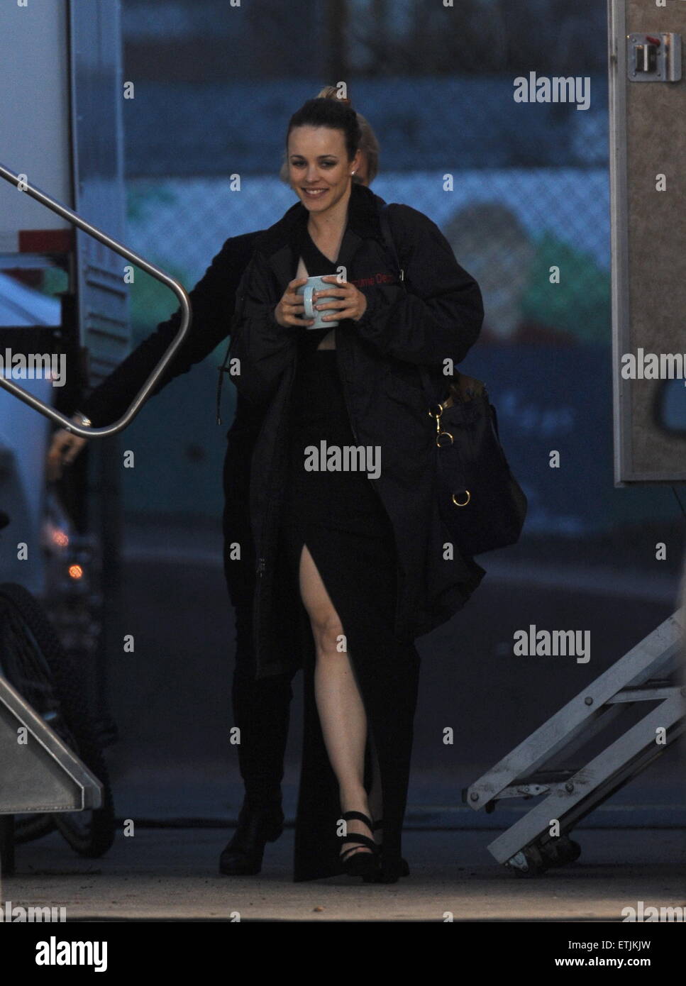 Rachel McAdams looked glamorous in a black dress that showed some of ...