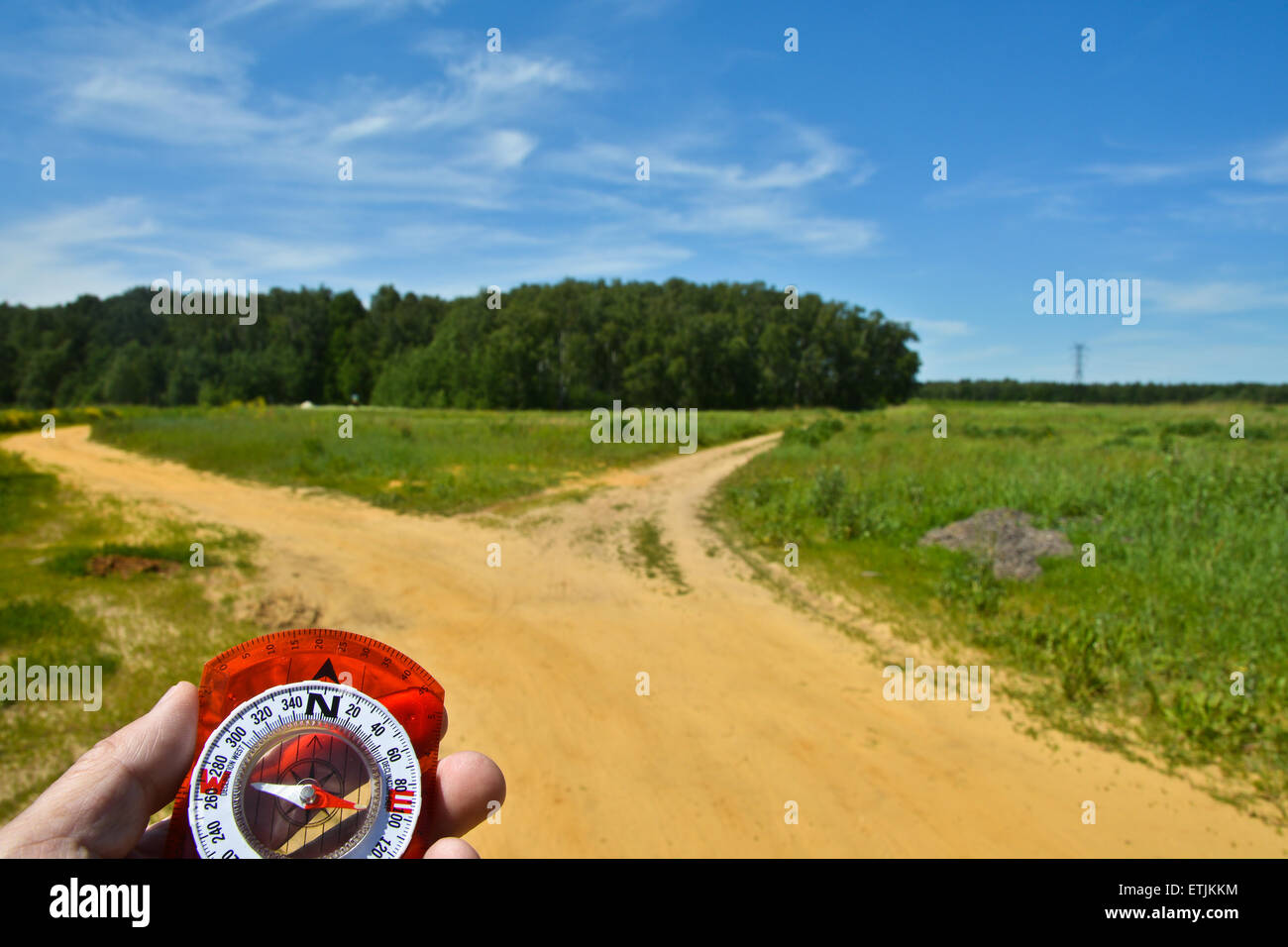 With the compass before the fork. The magnetic compass in the hand of a ...