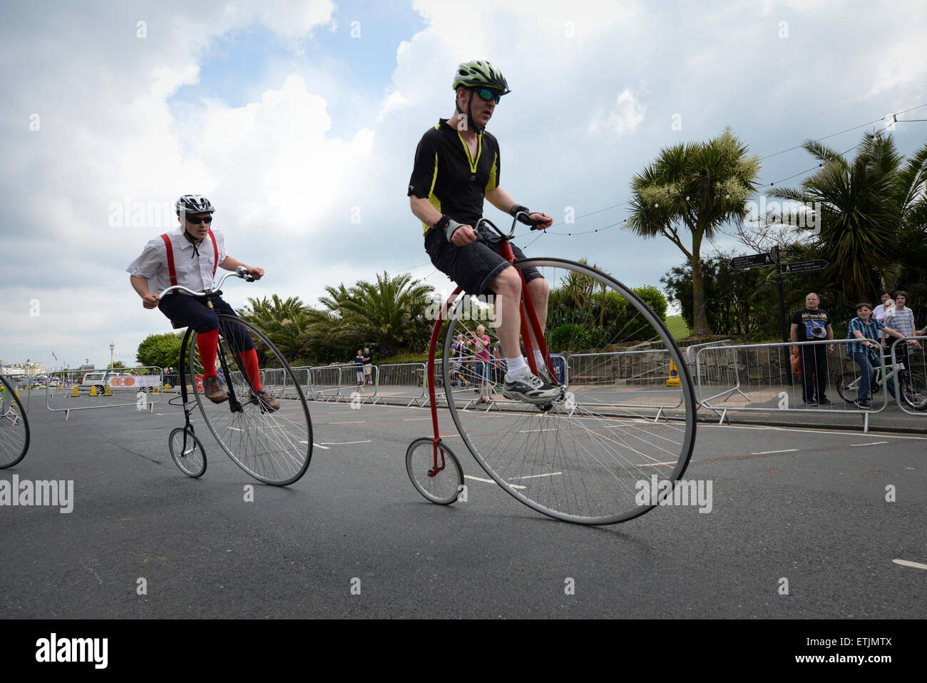 Competitors take part in the Penny Farthing Championship bike race during the Eastbourne Cycling ...