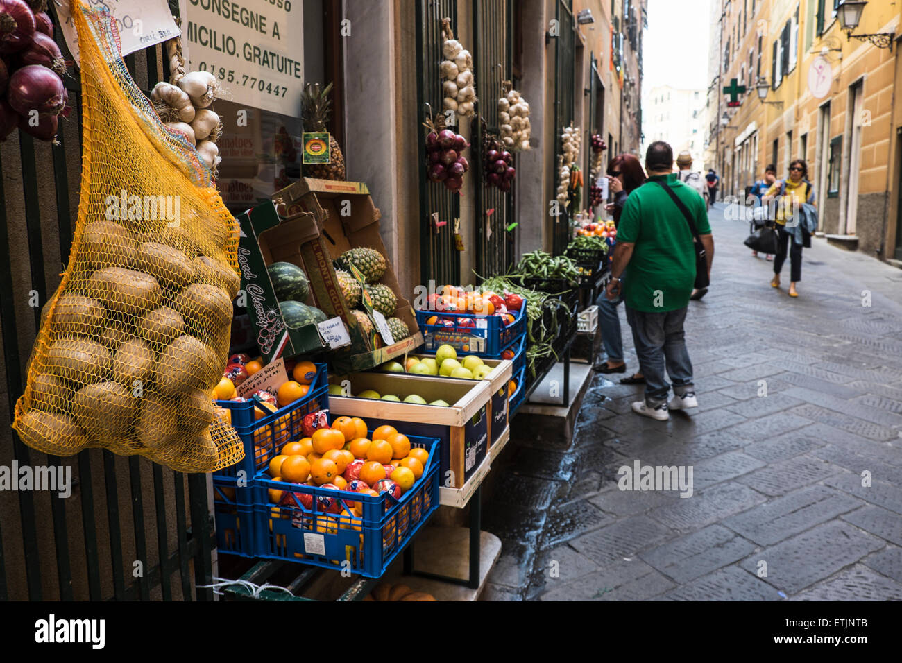 Vegetables and fruits outside of a grocery store, Camogli, Italy Stock ...
