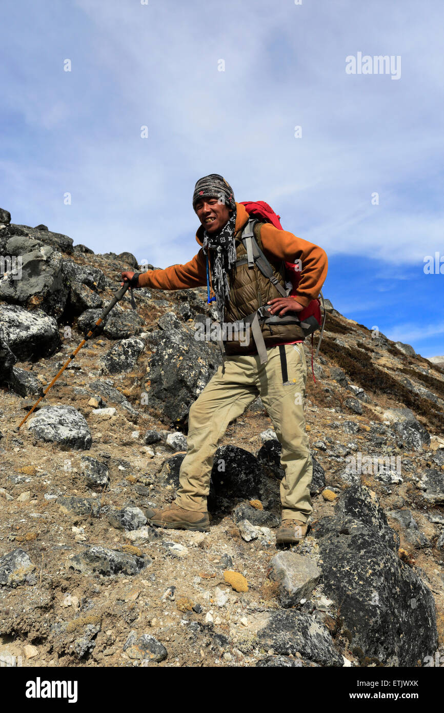 Nepalese Sherpa walking guide, Pheriche village, Everest base camp trek ...