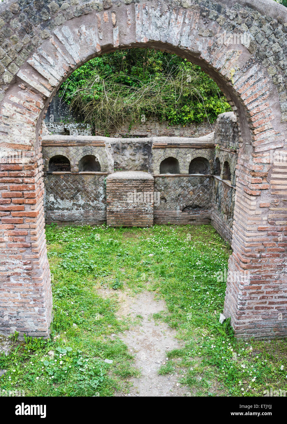 Ruins of an ancient roman cemetery in the Necropolis of Ostia old town ...