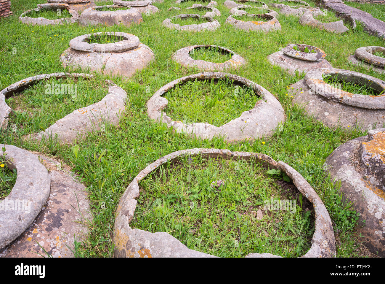 Details of ancient roman storage jars in ground. Archeological site of ...